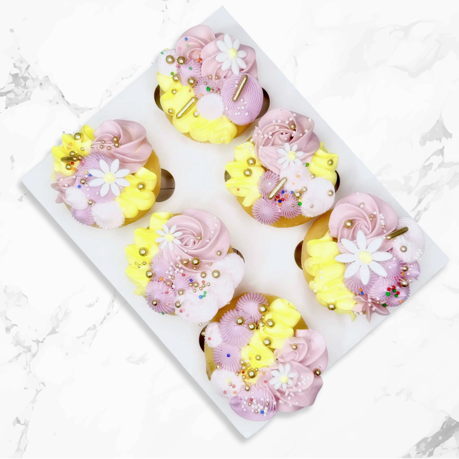 Pastel Yellow & Pink Cupcakes (6 Pack) – Poles Patisserie