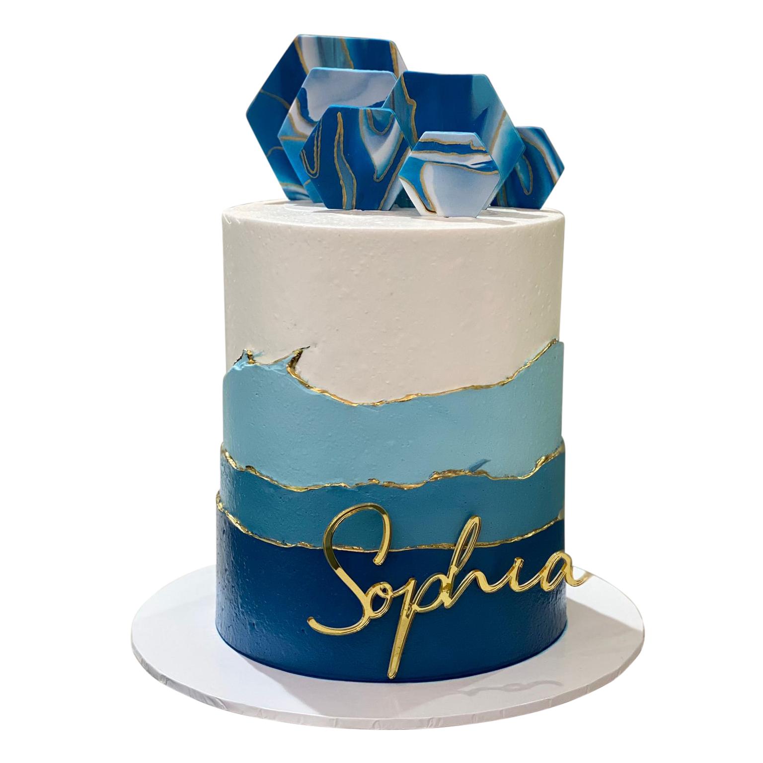 Blue Hexagons Themed Cake – Poles Patisserie