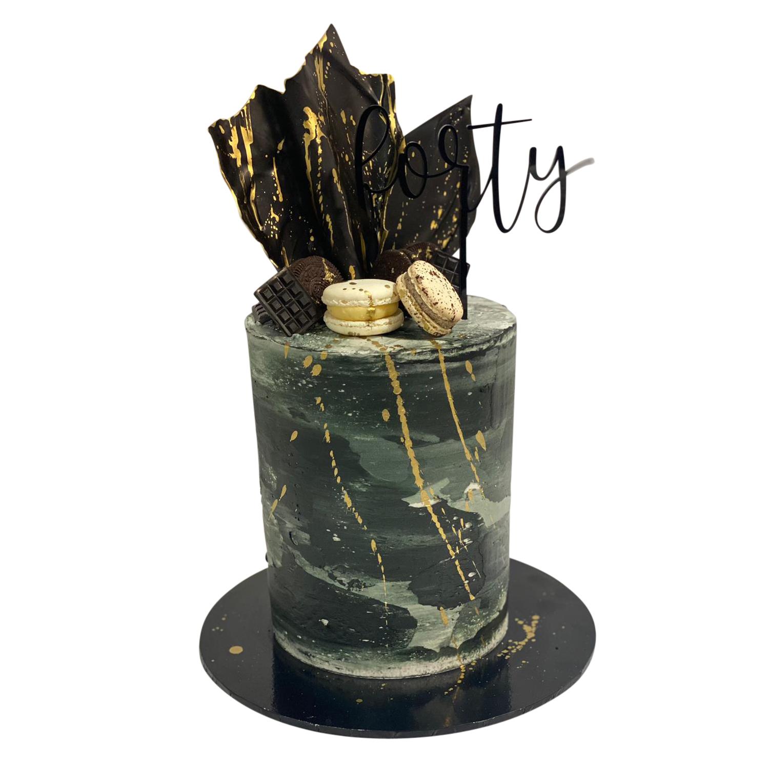 Grey & Black themed Tall Cake | Poles Patisserie